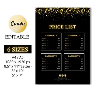 Black Gold Price List Template, Canva Editable, Printable Price List ...