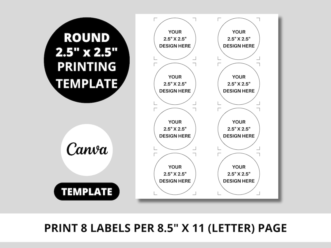 2.5x2.5 Round Printing Template, 2.5x2.5 Printing Guide, 8.5x11 Sheet ...