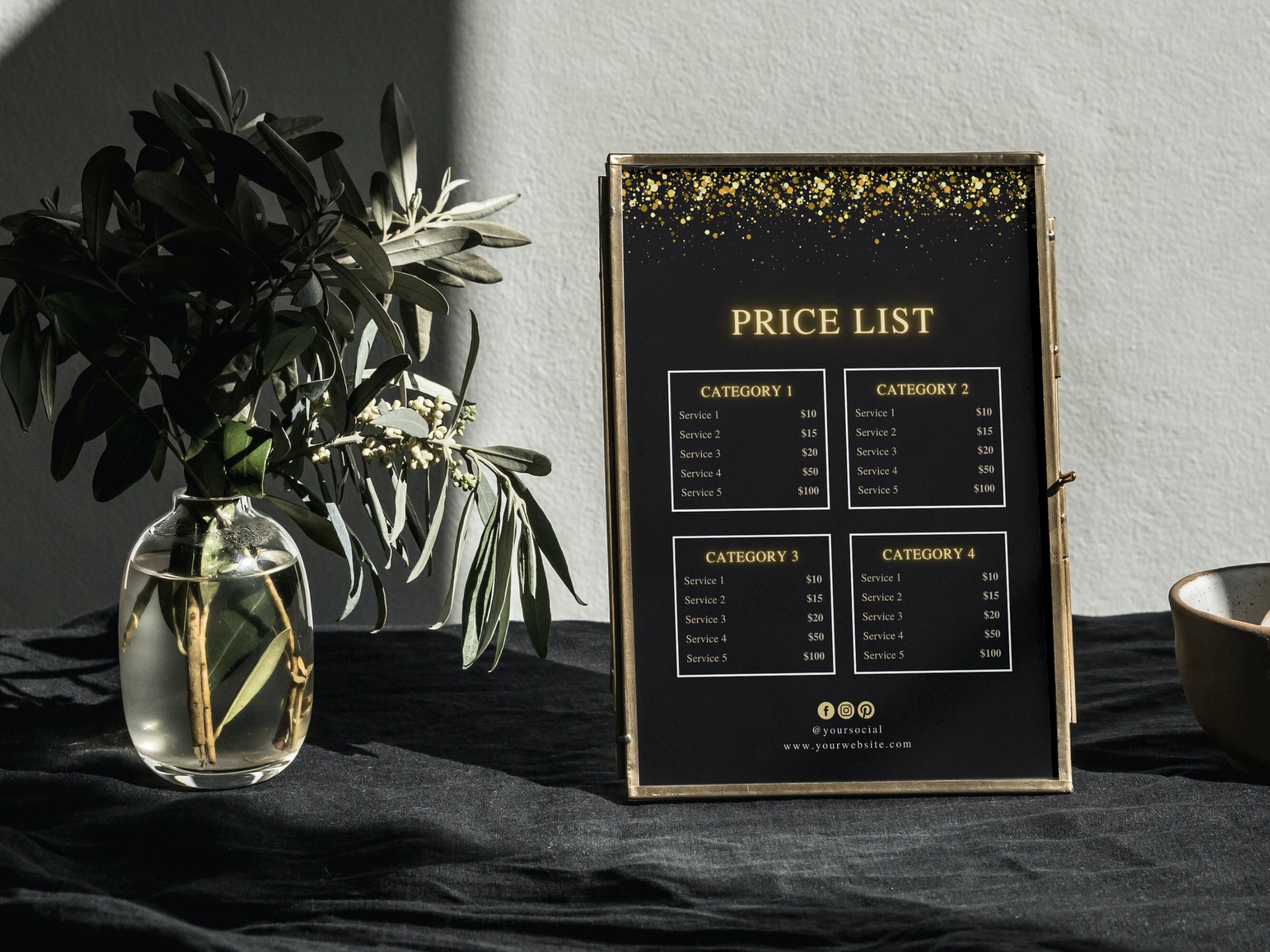 Black Gold Price List Template, Canva Editable, Printable Price List ...