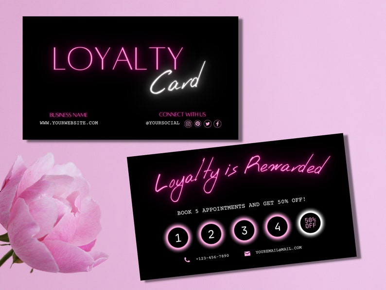 Loyalty Card Template Pink Neon Canva Editable Printable - Etsy
