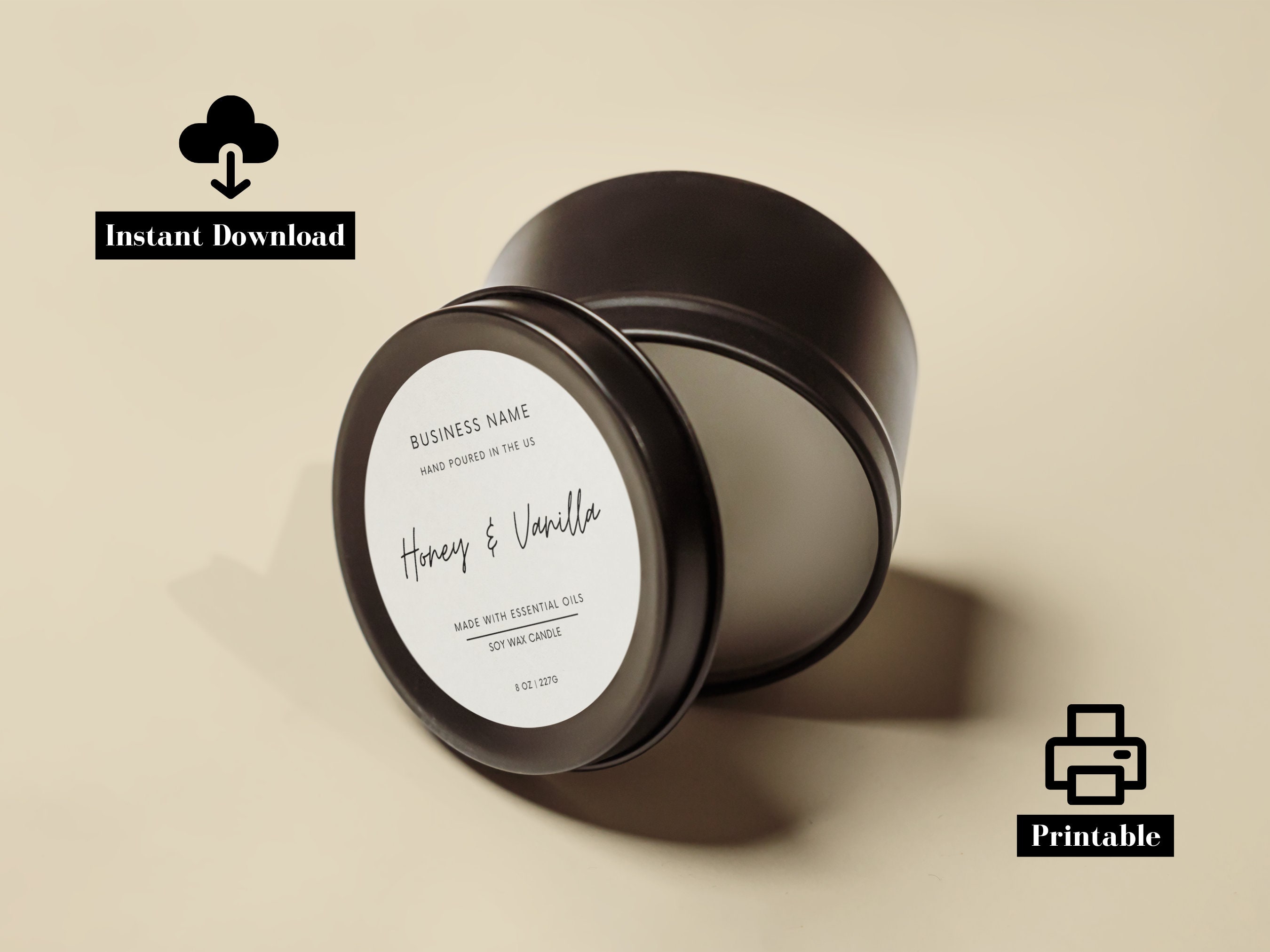 Round Candle Label Template, Canva Editable Candle Label, Candle Tin ...