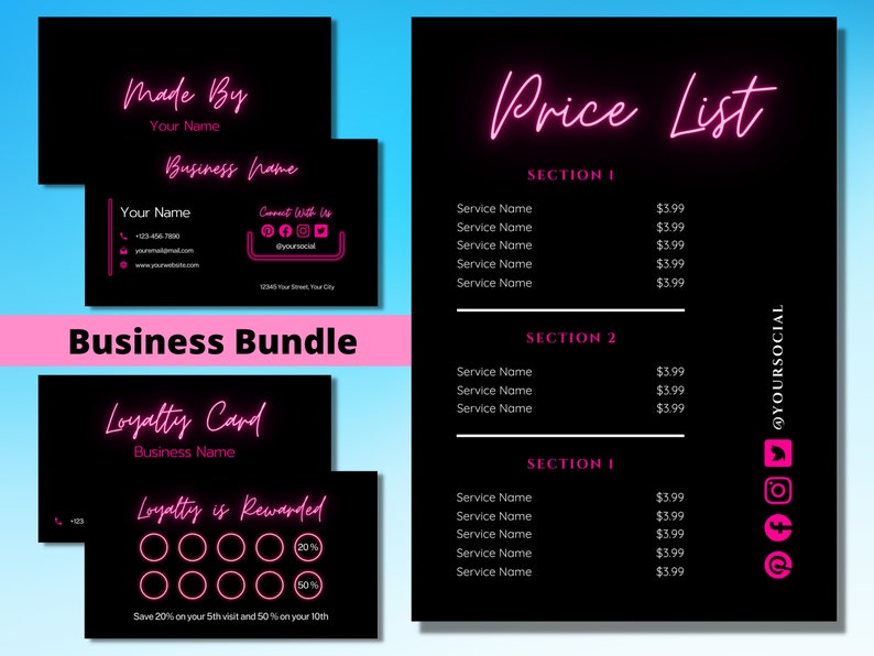 Price List Template Business Card Template Loyalty Card - Etsy