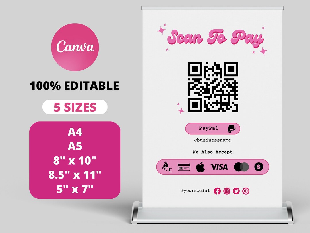 Scan to Pay Sign Template, QR Code Scan to Pay, Printable Scan to Pay ...