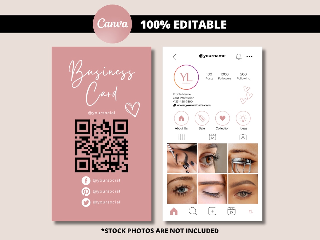 Instagram Business Card Template, Pink IG Business Card, QR Code Card, Premade Business Cards ...