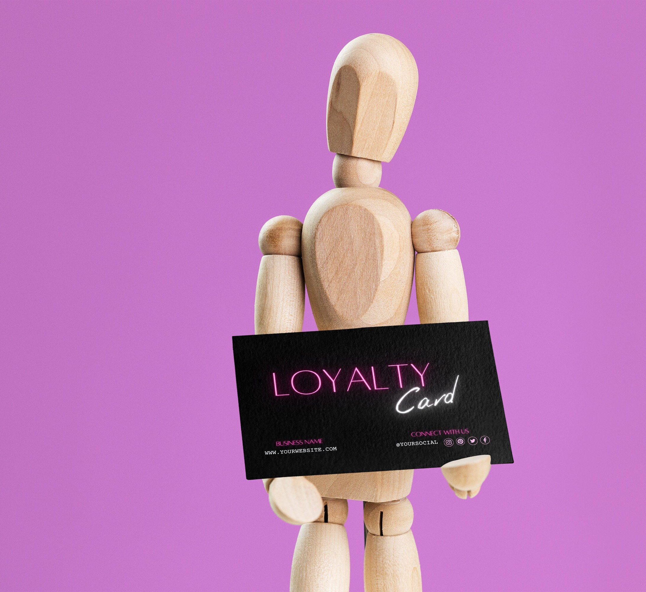 Loyalty Card Template, Pink Neon, Canva Editable, Printable, Chic ...