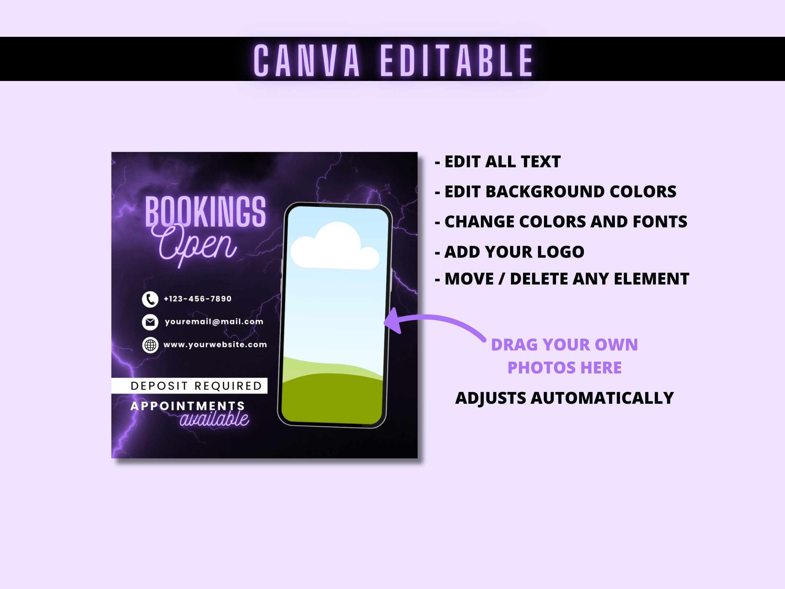 Editable Booking Flyer Purple Neon Flyer Appointments - Etsy