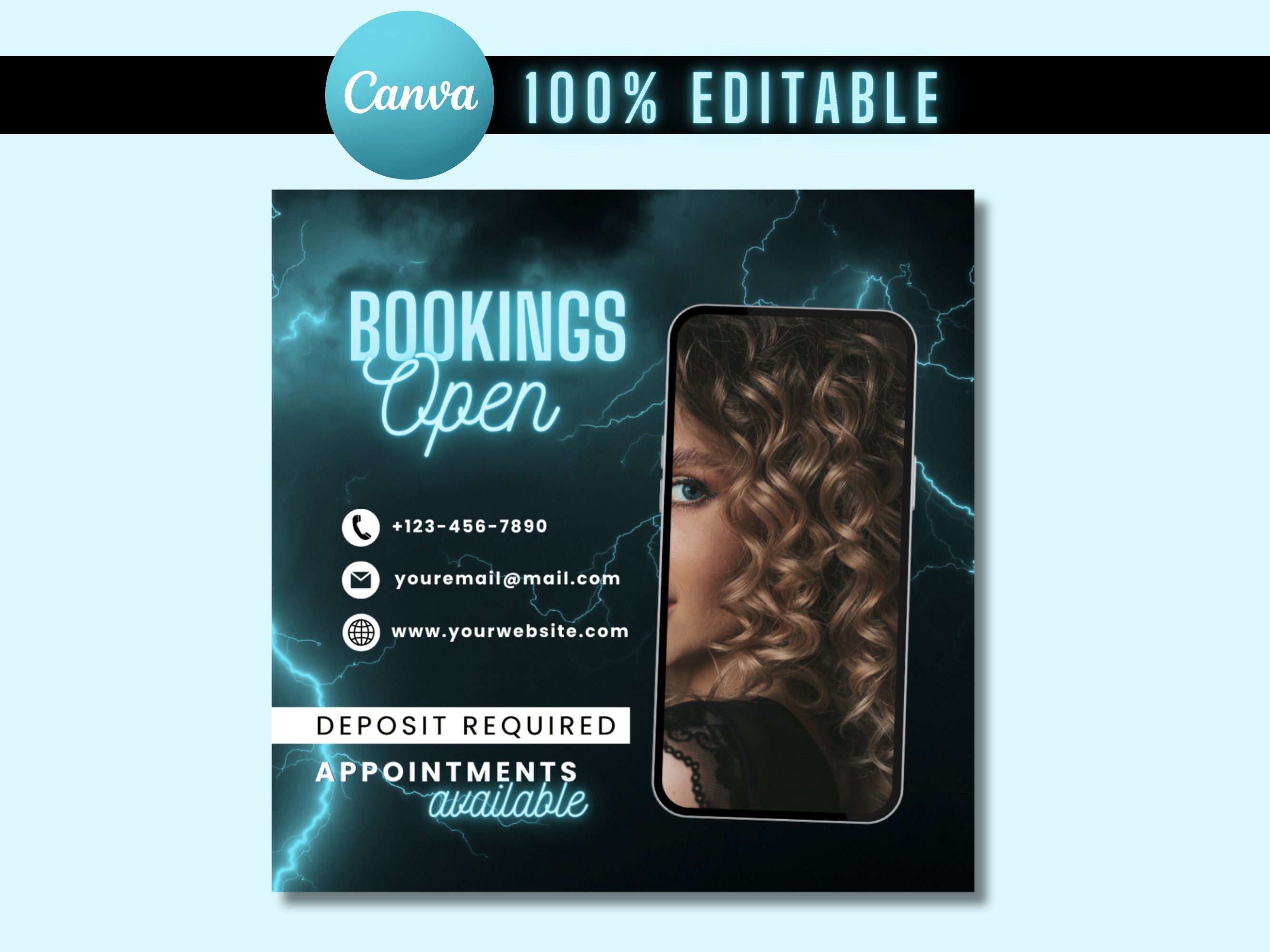 Editable Booking Flyer, Blue Neon Flyer, Appointments Available Flyer ...