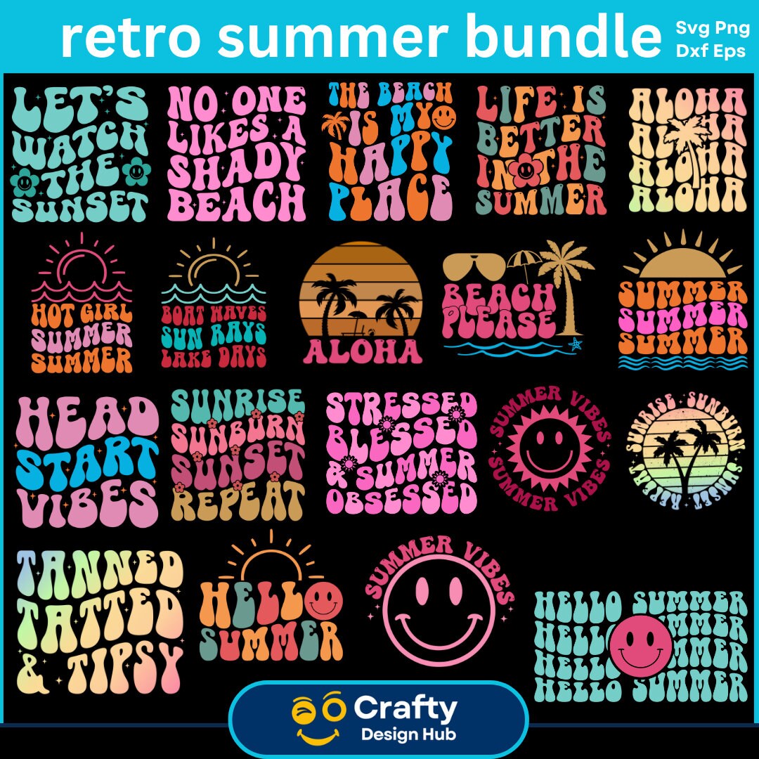 Retro Summer SVG Bundle, Summer Svg, Beach Svg, Summertime Svg, Funny ...