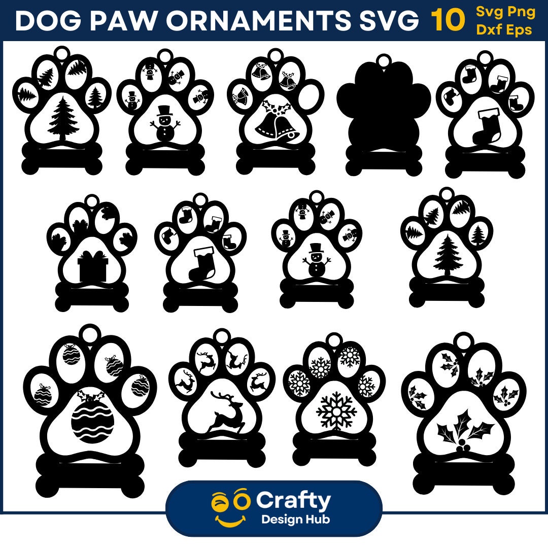 10 Dog Paw Ornament SVG Bundle Pet Paw Christmas Tree - Etsy