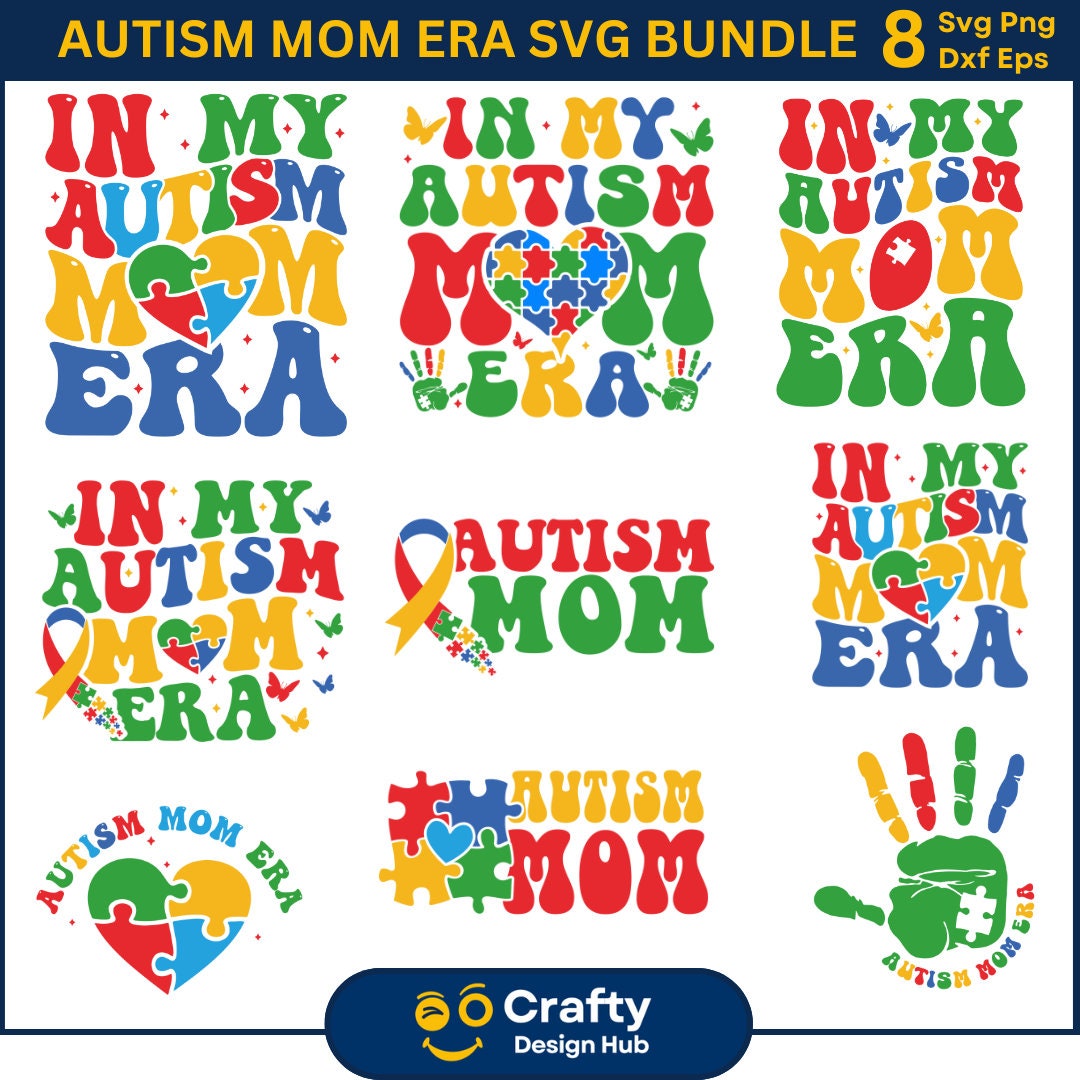 In My Autism Mama Era Svg Bundle, Autism Mama Png, Autism Heart SVG ...