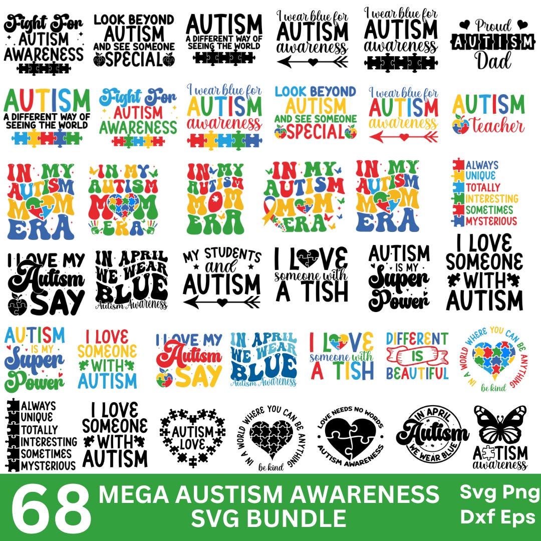 Mega Autism Awareness SVG Bundle, Autism Quotes Bundle PNG, Autism PNG ...