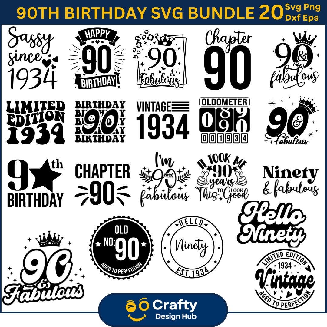 90th Birthday Svg Bundle, 90th Birthday Shirt SVG, 90th Birthday Gift ...