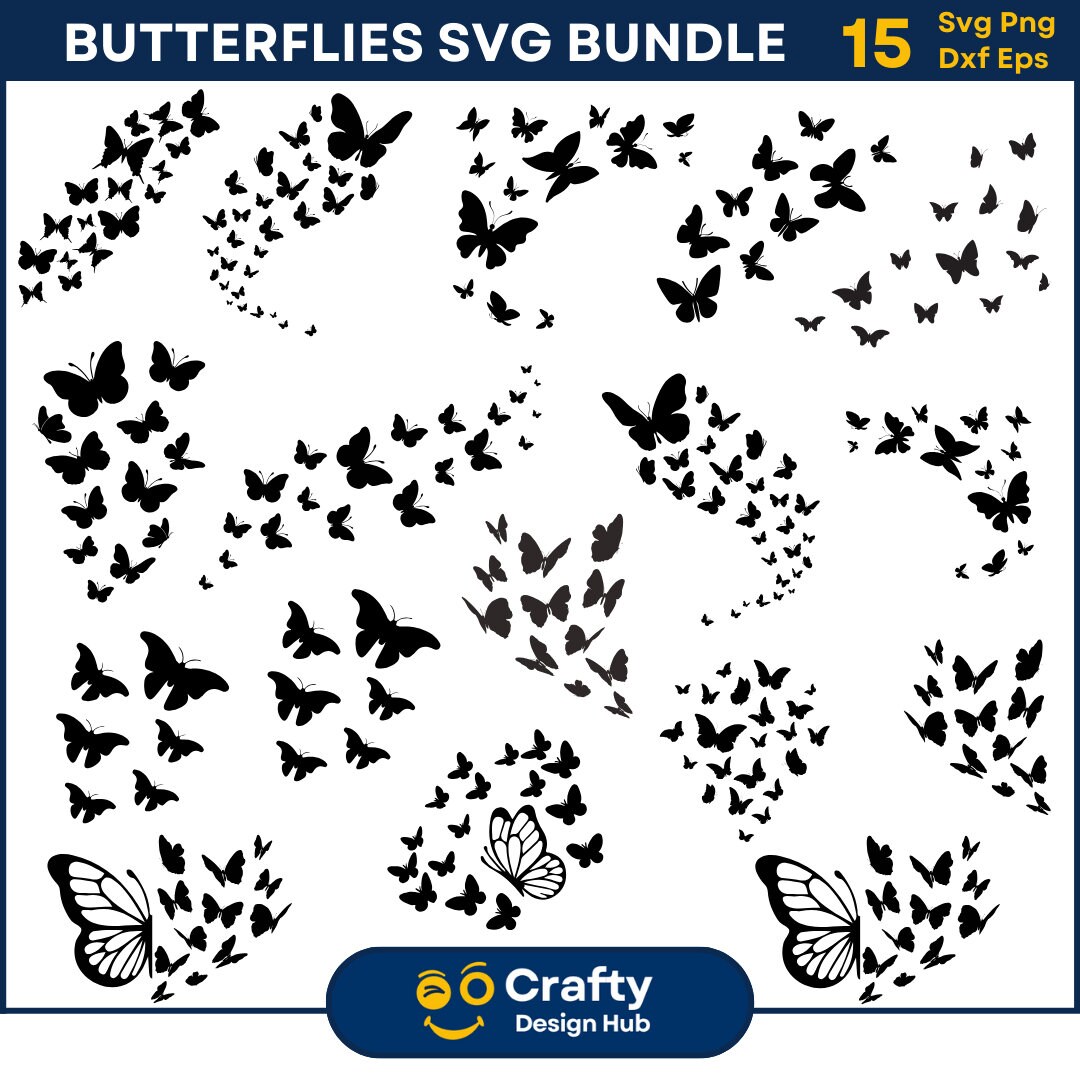 Flying Butterflies Svg Bundle, Butterfly Svg Design, Butterfly Swarm ...