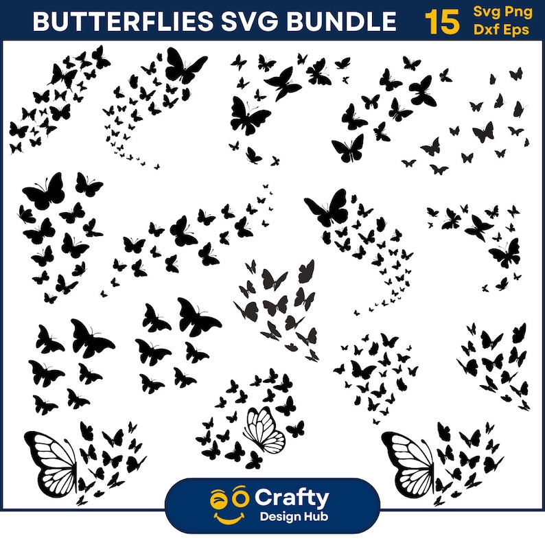 Flying Butterflies Svg Bundle, Butterfly Svg Design, Butterfly Swarm ...