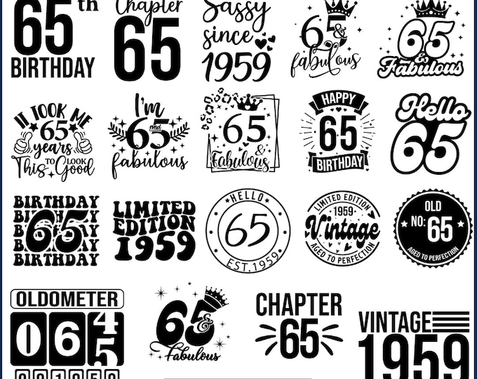 65th Birthday SVG Bundle, 6 Designs, 65th Birthday Shirt SVG, Cheers to ...