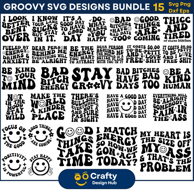 30 Groovy Svg Bundle Hippie Svg Wavy Text Svg Design - Etsy
