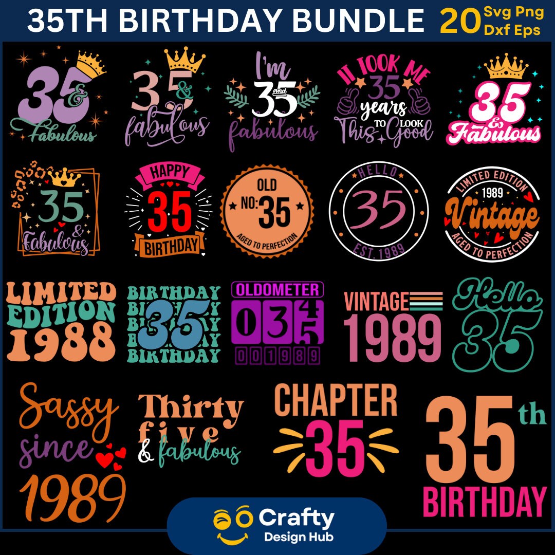 35th Birthday Colorful Svg Bundle, 35th Birthday Gift,35 Fabulous Svg ...