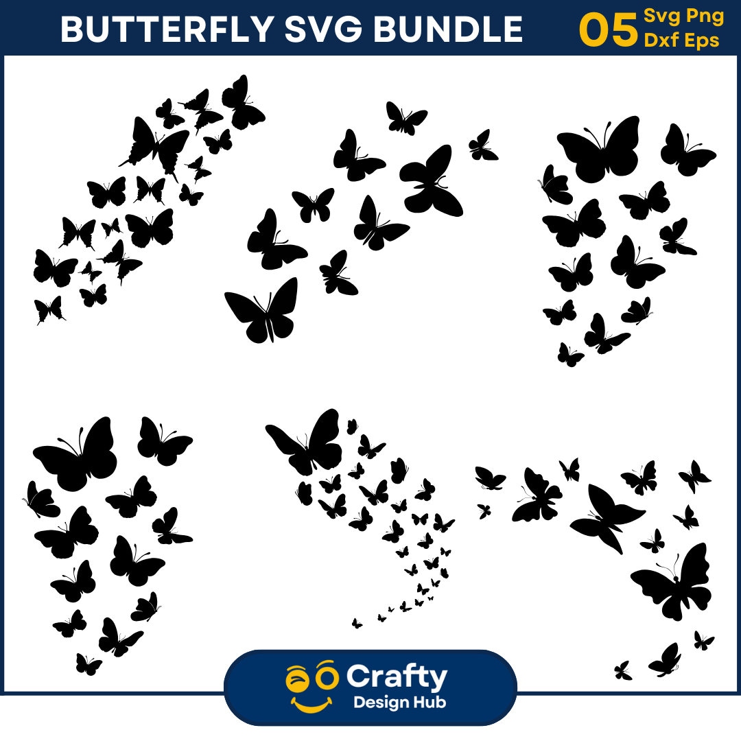 Flying Butterflies Svg Bundle, Butterfly Svg Designs, Butterfly Swarm ...