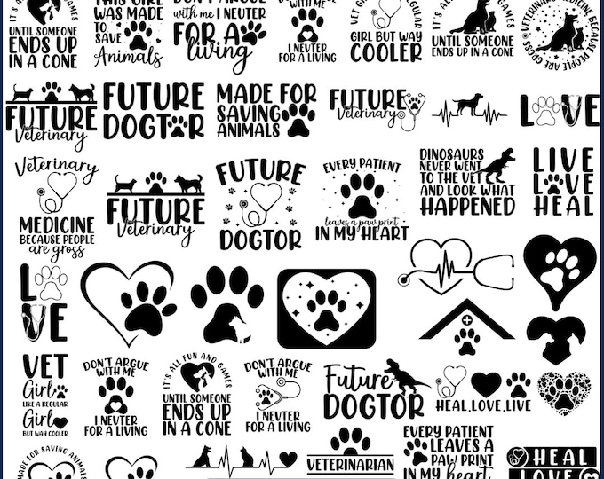 Veterinarian Monogram Svg, Paw Print Svg, Vet Tech, Split Name Frame ...