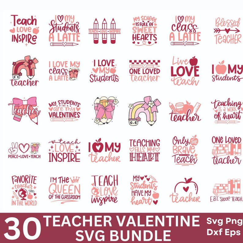 Teacher Valentine SVG Bundle, Teaching Valentine Svg, Teacher Life SVG ...