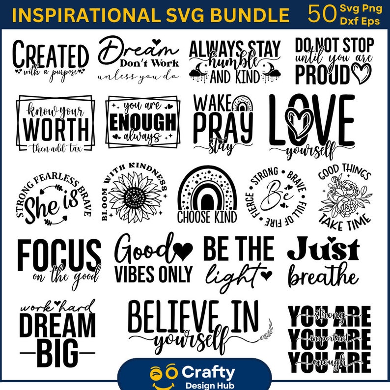 Inspirational Bundle Svg, Positive Quote, Motivational Svg Bundle ...