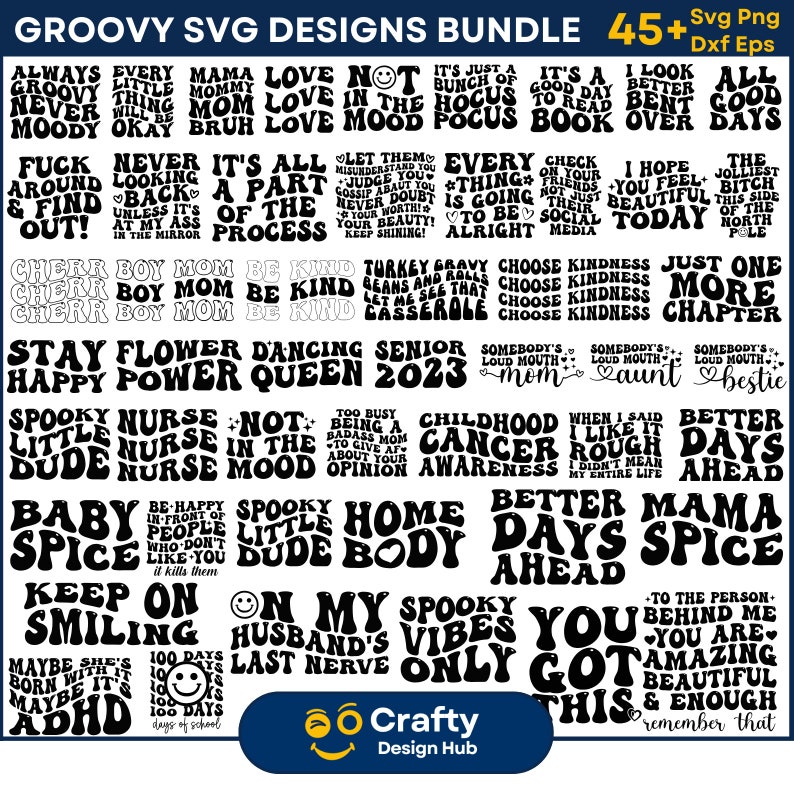 30 Groovy Svg Bundle Hippie Svg Wavy Text Svg Design - Etsy