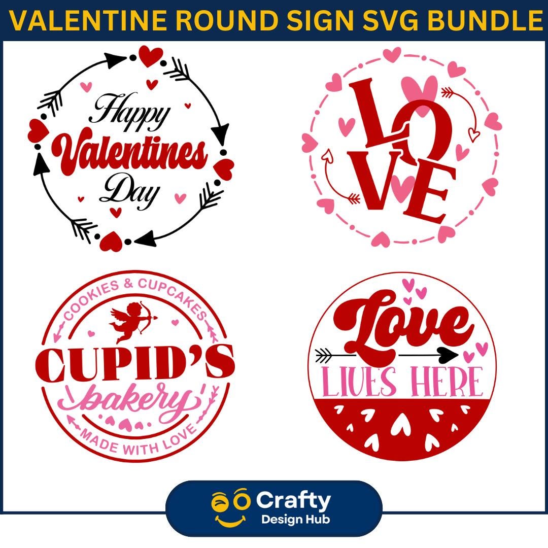 Valentine's Day Sign SVG Bundle, Wood Round Signs Bundle, Valentine's ...