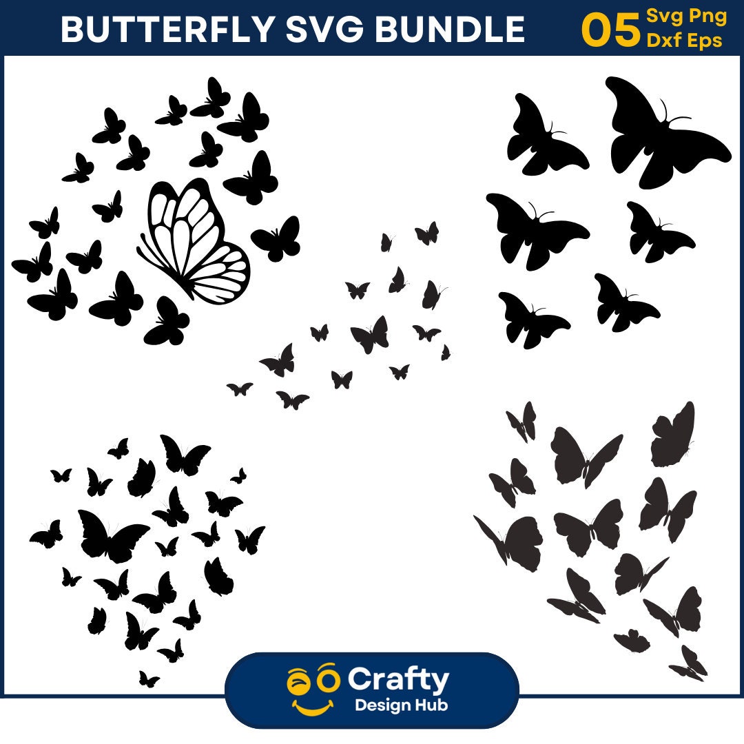 5 Flying Butterflies Svg Bundle Butterfly Svg Designs Butterfly Swarm