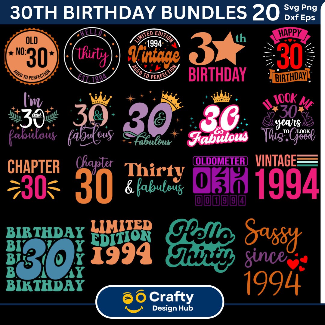 30th Birthday Colorful Svg Bundle, 30th Birthday Shirt SVG, 30th ...