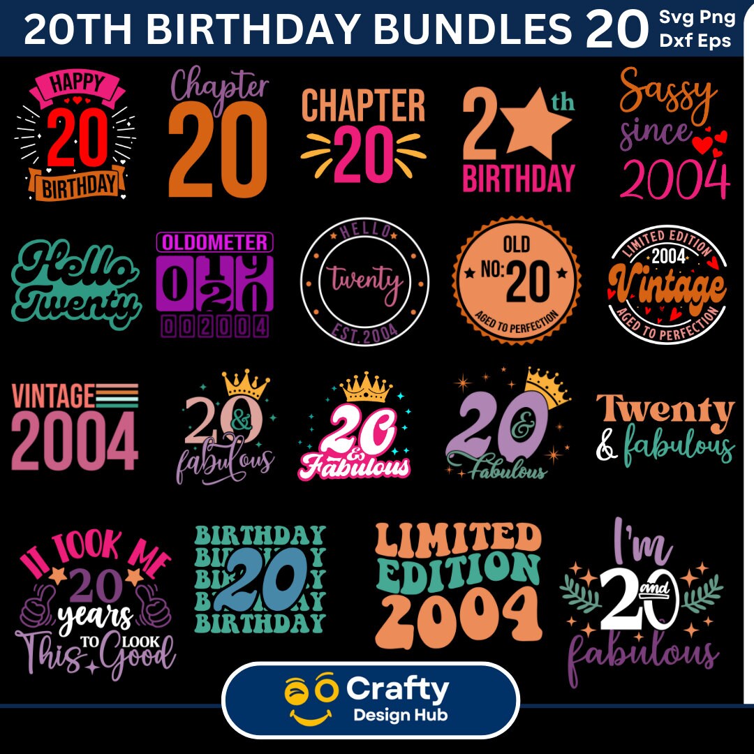 20th Birthday Colorful Svg Bundle, 20th Birthday Shirt SVG, Happy ...