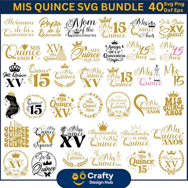 Mis Quince Svg Bundle, Mis Quince Squad Svg,15th Birthday Clipart ...