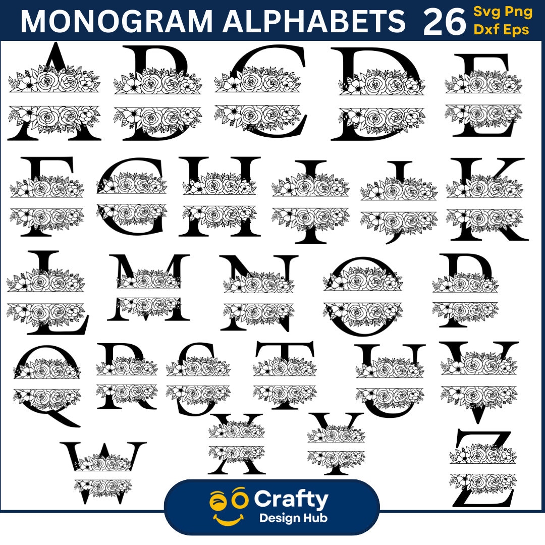 Floral Monogram SVG Bundle, Floral Letter Graphic, Monogram Letters SVG ...