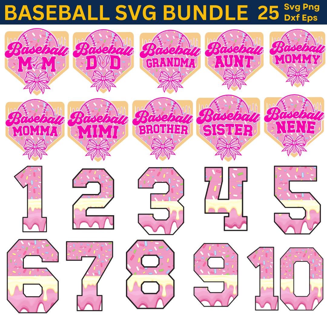 Baseball Ice Cream Drip Number Svg Bundle, Ice Cream Drip Baseball PNG ...