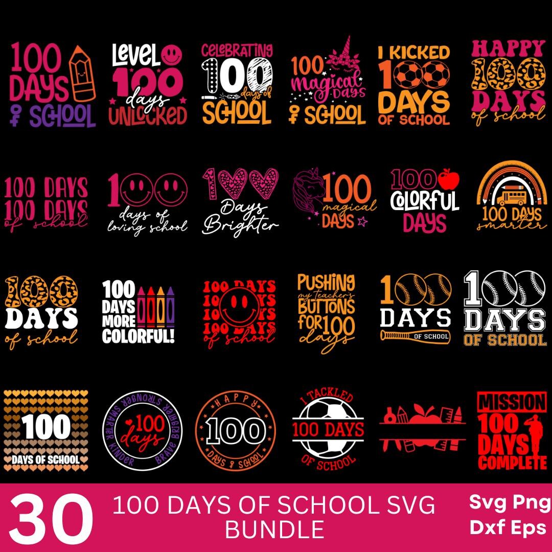 100 Days of School SVG Bundle, School Shirt Svg,100 Days Brighter, Back ...