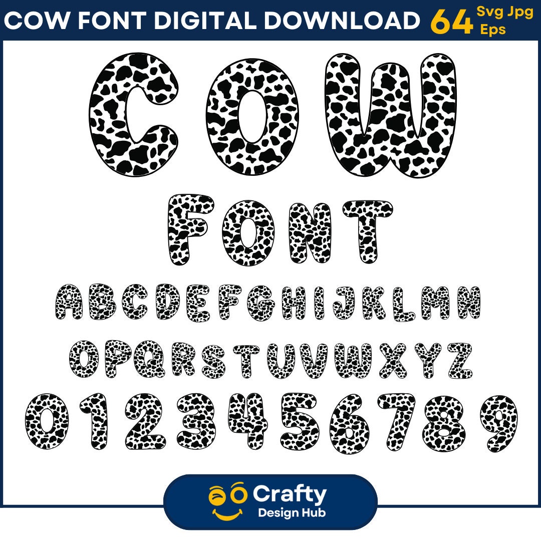 Cow Font SVG, Cow Print Alphabet SVG, Alphabet Cow Letters Svg, Cow ...