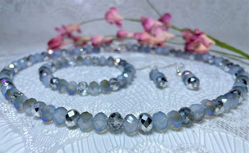 Light Blue Jewelry Set, Chic Blue Jewelry, Blue Necklace Bracelet ...