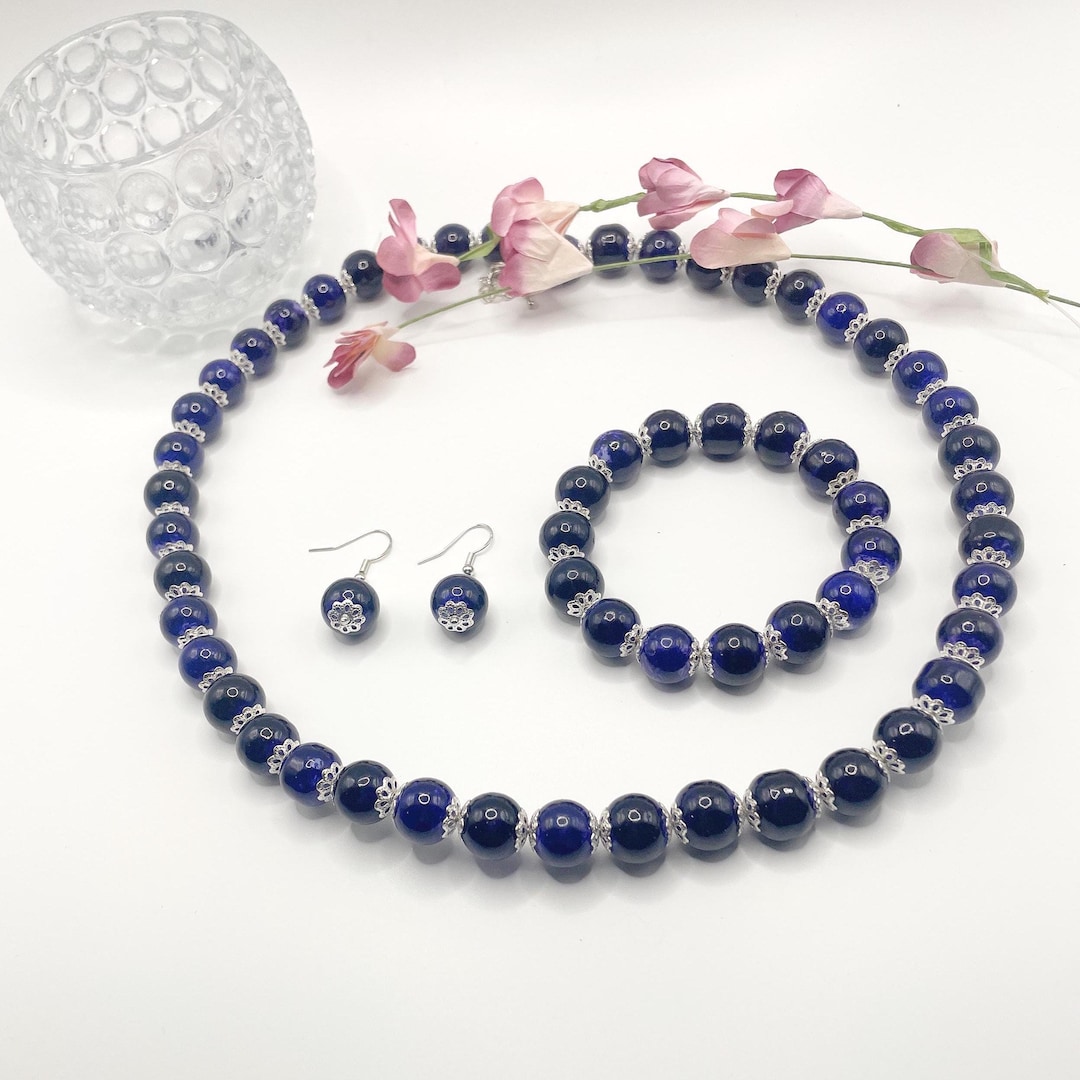 Navy Blue Jewelry Set, Chic Blue Jewelry, Navy Blue Necklace Bracelet ...