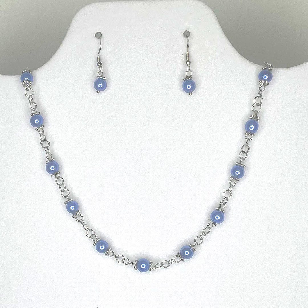 Blue Pearl Jewelry Set, Chic Blue Jewelry, Blue Necklace Earring, Blue ...