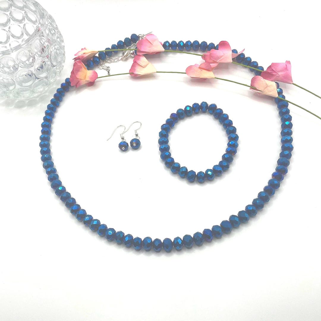 Navy Blue Jewelry Set, Chic Blue Jewelry, Navy Blue Necklace Bracelet ...