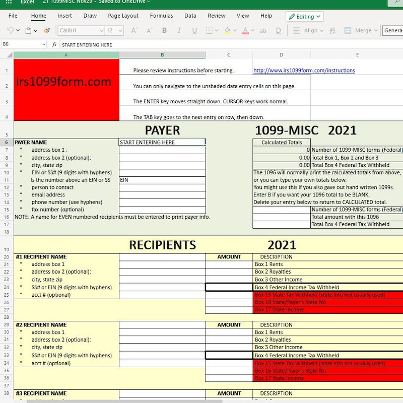 1099 Misc Template - Etsy