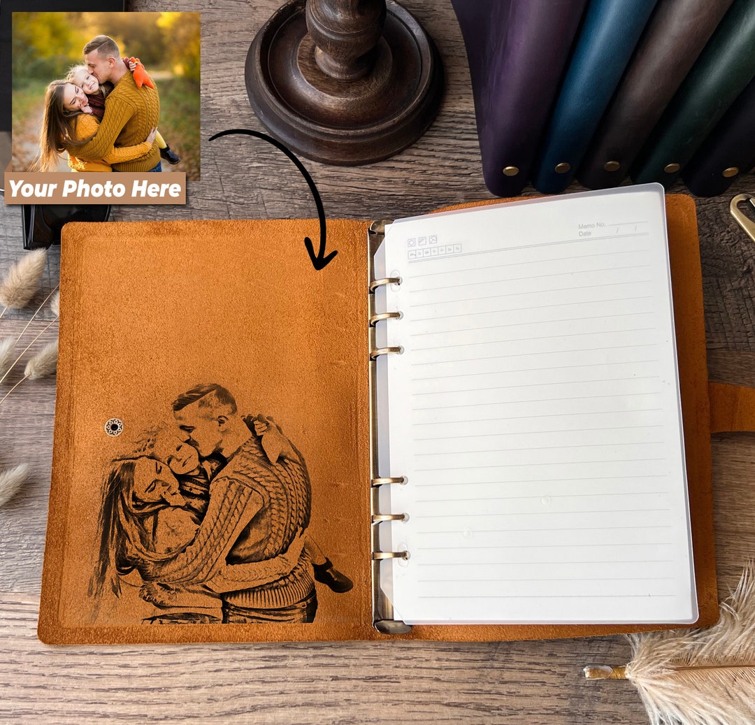 Personalized Photo Leather Journal, Wedding Leather Guestbook, Custom ...