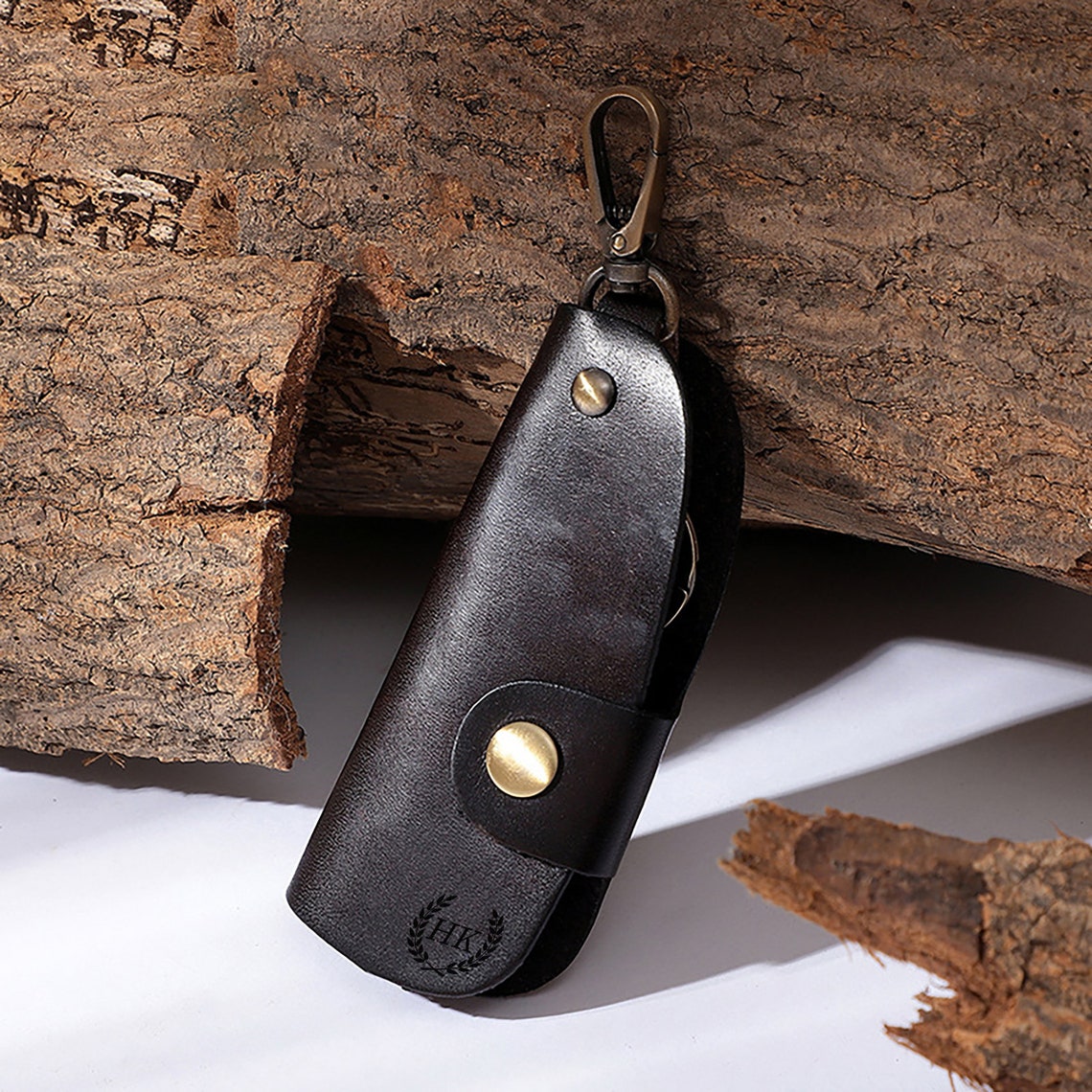 Custom Car Keychain Monogram Keychain Leather Key Case | Etsy