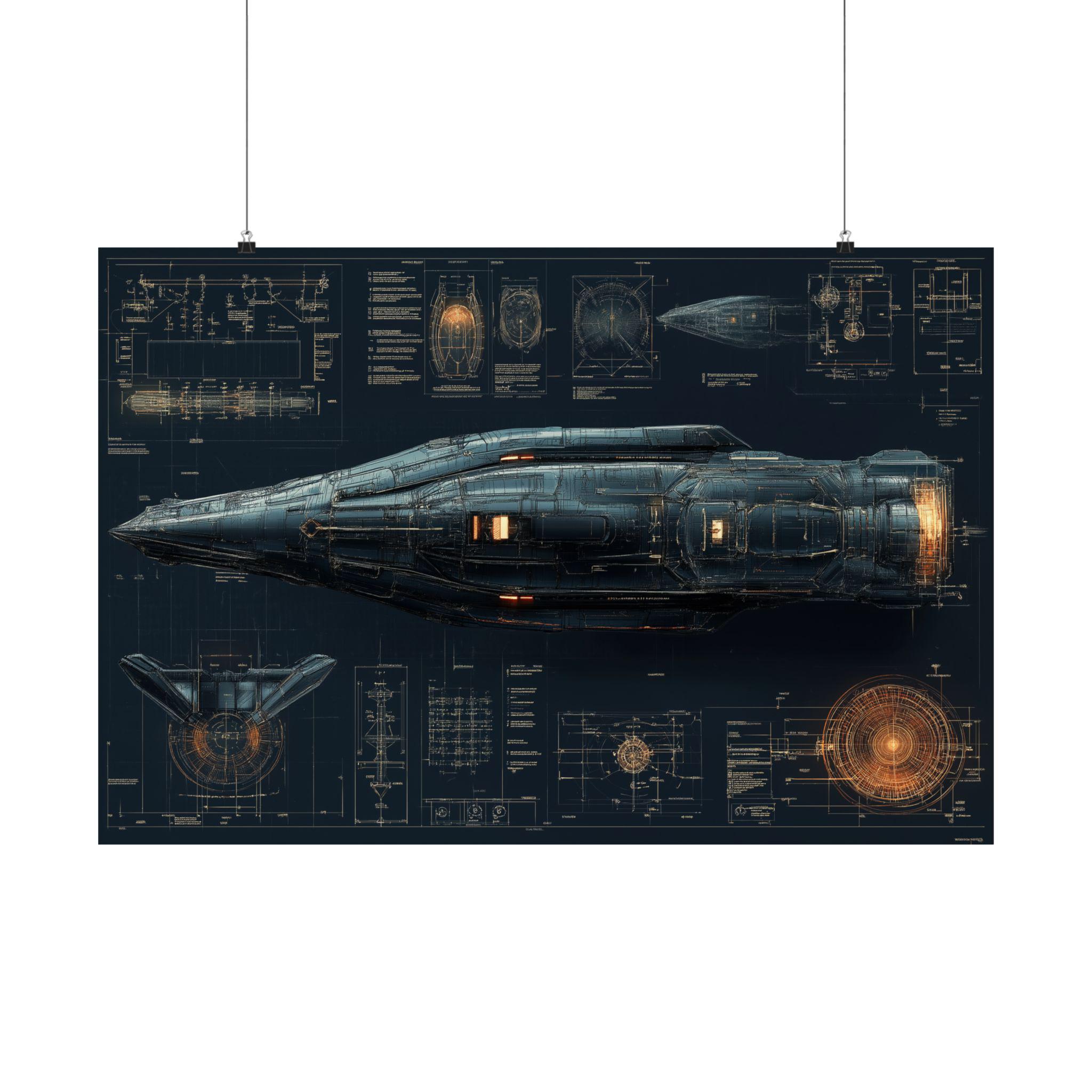 Matte Horizontal Posters of a Spaceship Schematic - Etsy