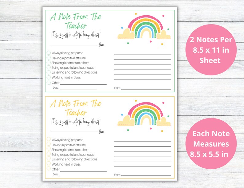 Positive Teacher Note Home to Parentsteacher Brag - Etsy