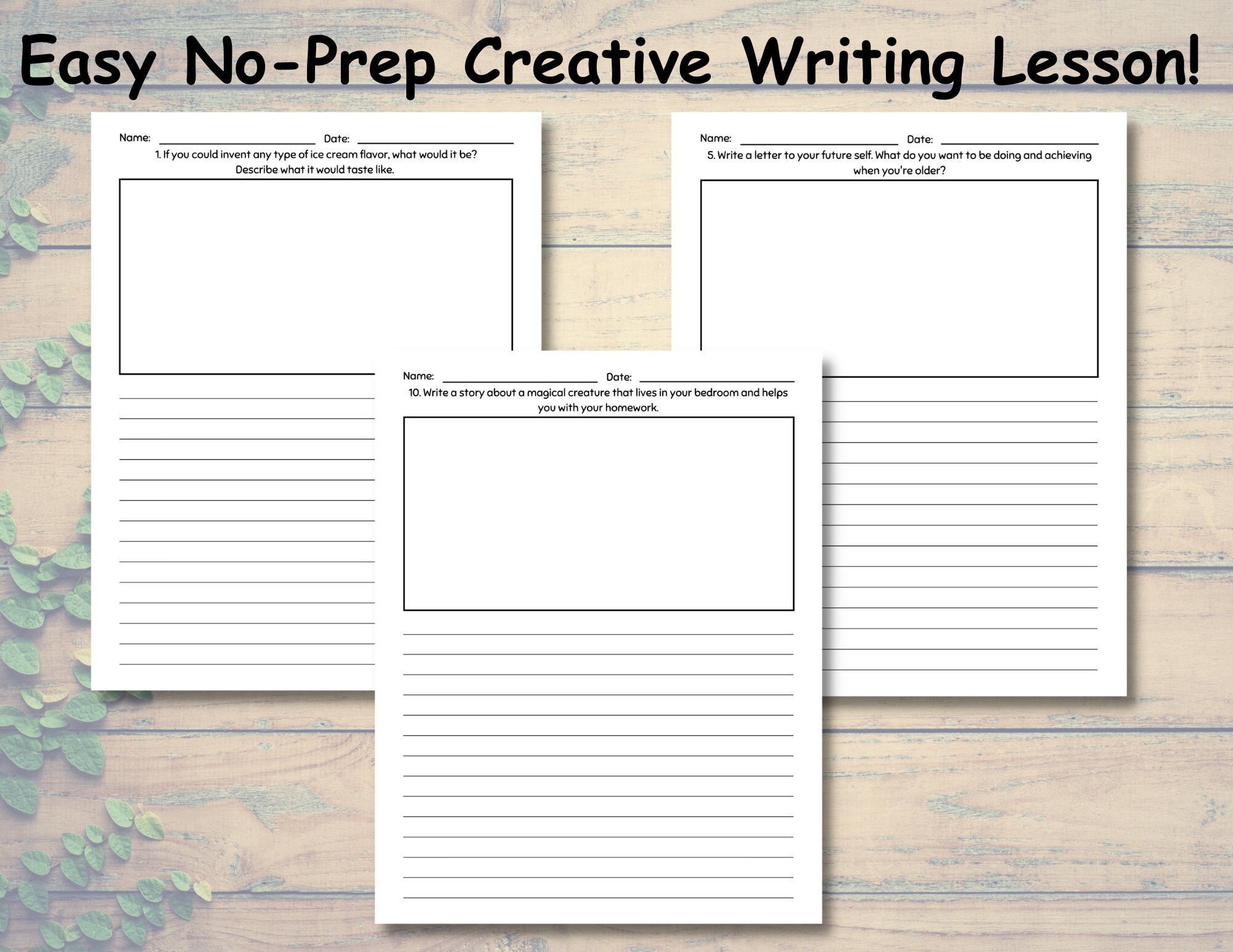 50 Creative Writing Prompts for Kidslined Writing Paper With Drawing ...