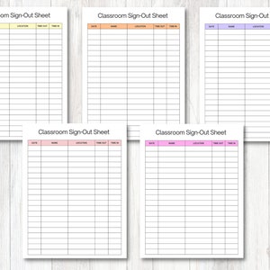 Elementary Middle High School Classroom Sign Out Sheet|printable ...