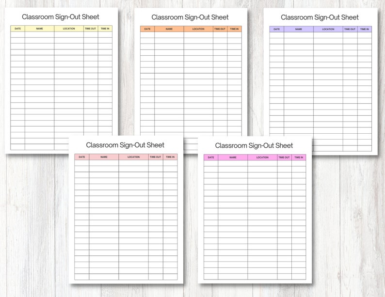 Elementary Middle High School Classroom Sign Out Sheet|printable ...
