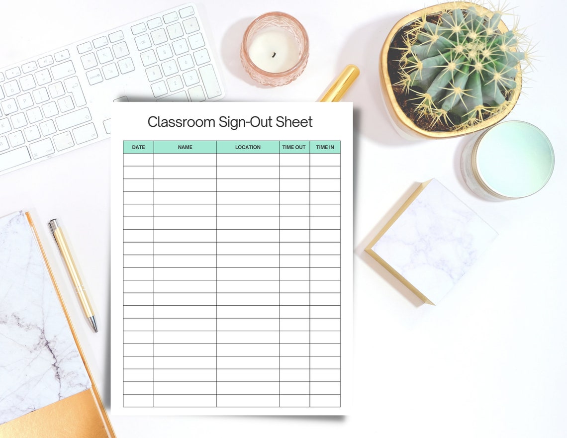 Elementary Middle High School Classroom Sign Out Sheet|printable ...