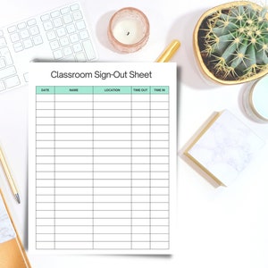 Elementary Middle High School Classroom Sign Out Sheet|printable ...