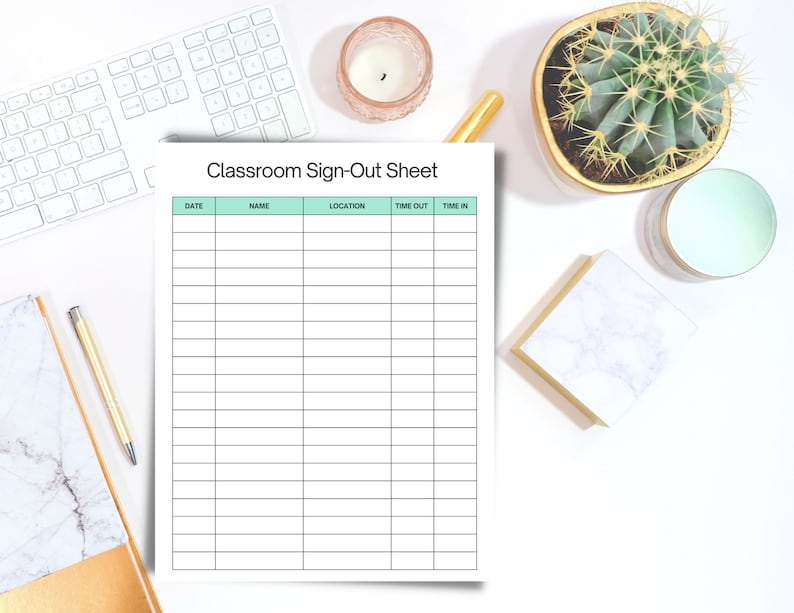 Elementary Middle High School Classroom Sign Out Sheet|printable ...
